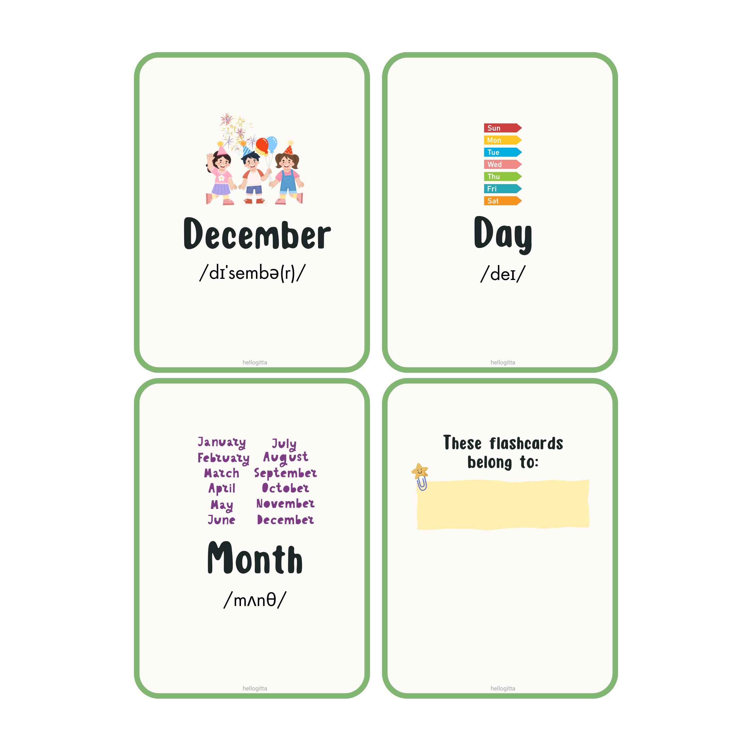 Days and Months Flashcards, Learning the Days of the Week, Learning the ...
