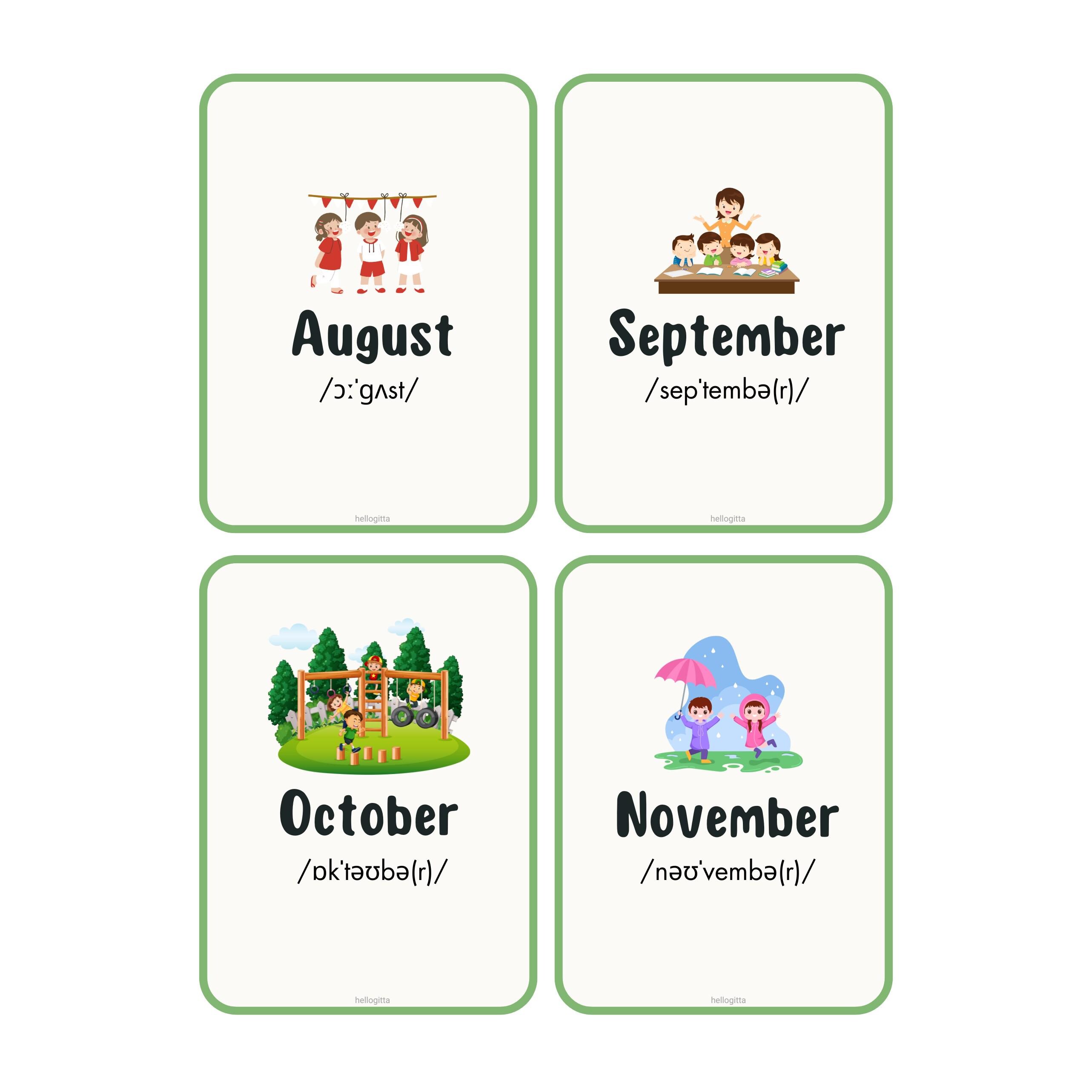 Days and Months Flashcards, Learning the Days of the Week, Learning the ...