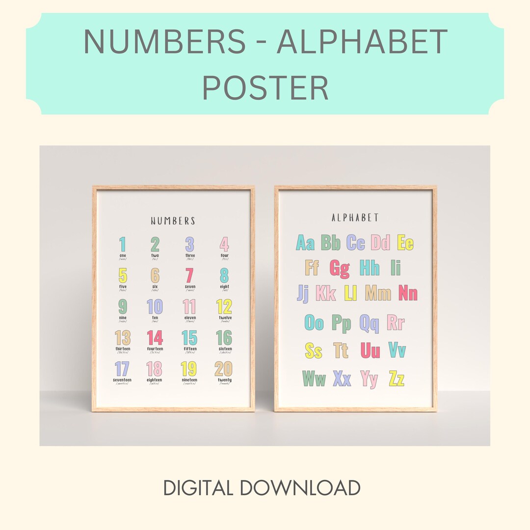 Pastel Numbers and Alphabet Poster, Set of 2 Numbers and Alphabet ...