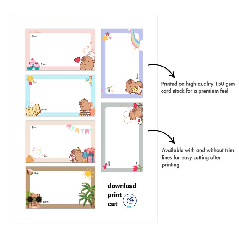 Cute Capybara Blank Cards, Printable Cards, for Any Occasion, Birthday ...