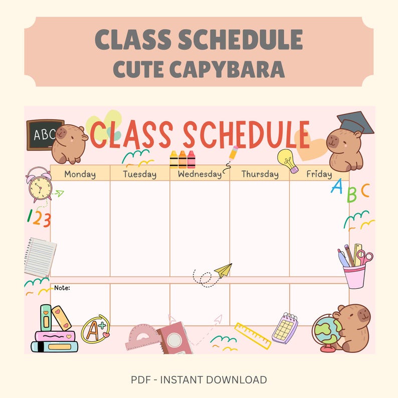 Class Schedule - Capybara Printable Planner for Kids, Reusable PDF ...