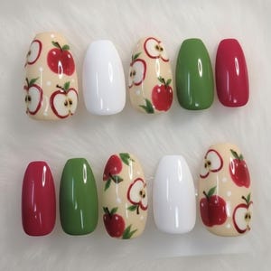 Handmade Red Apple Garden Press on Nails | Sweet Fruit Art, Polka Dots ...