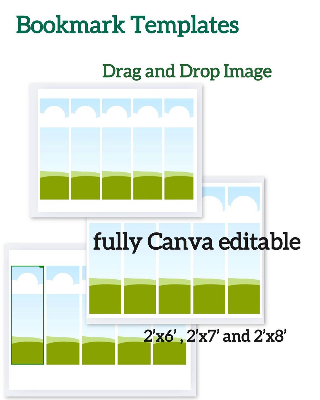 Canva Bookmark Templates – 2x6, 2x7, 2x8 Sizes | Editable Drag & Drop ...