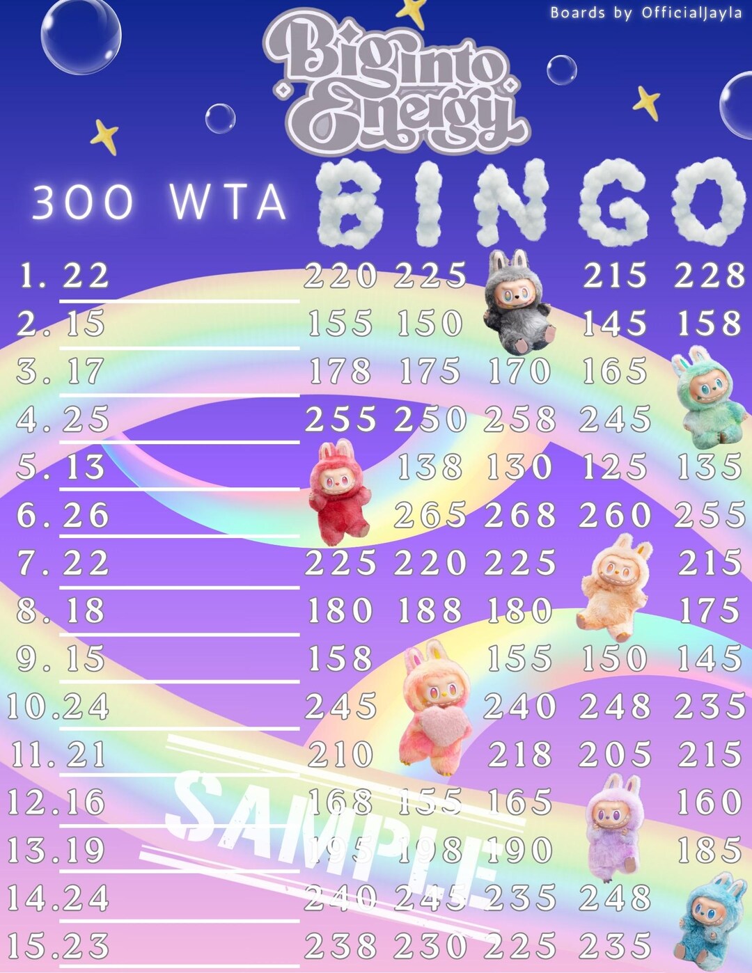 Labubu 300 Wta Bingo Board - Etsy