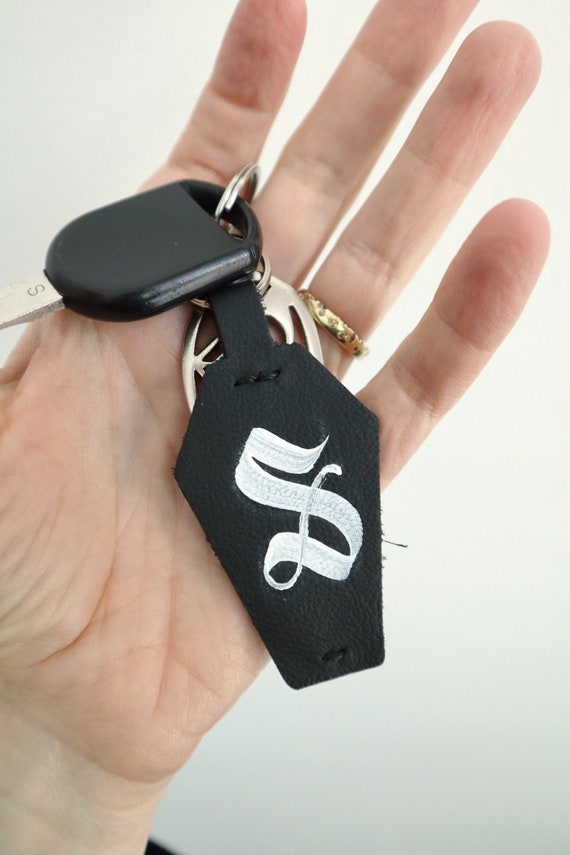 Leather Coffin Keychain With Custom Monogram Initial Gothic - Etsy