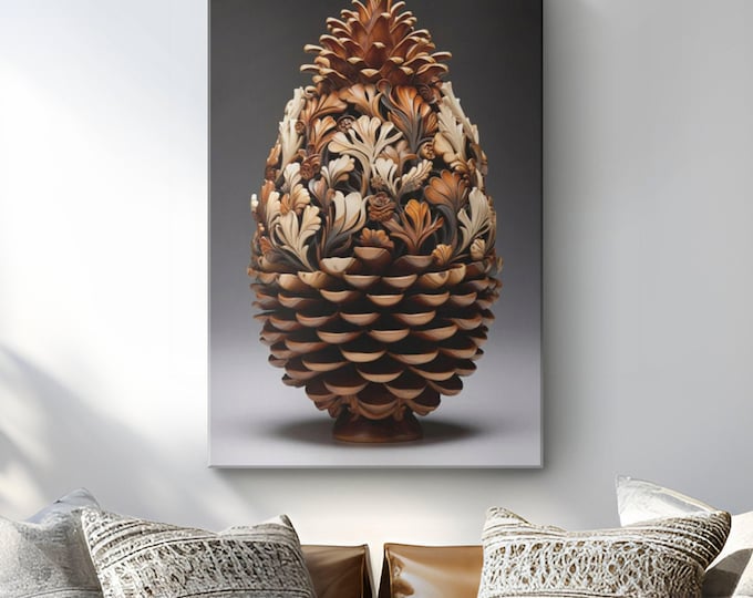 Pinecone Wood Carving Art Canvas Print "nature's Craft"| Whittled Pinecone Wall Art| Boho ...