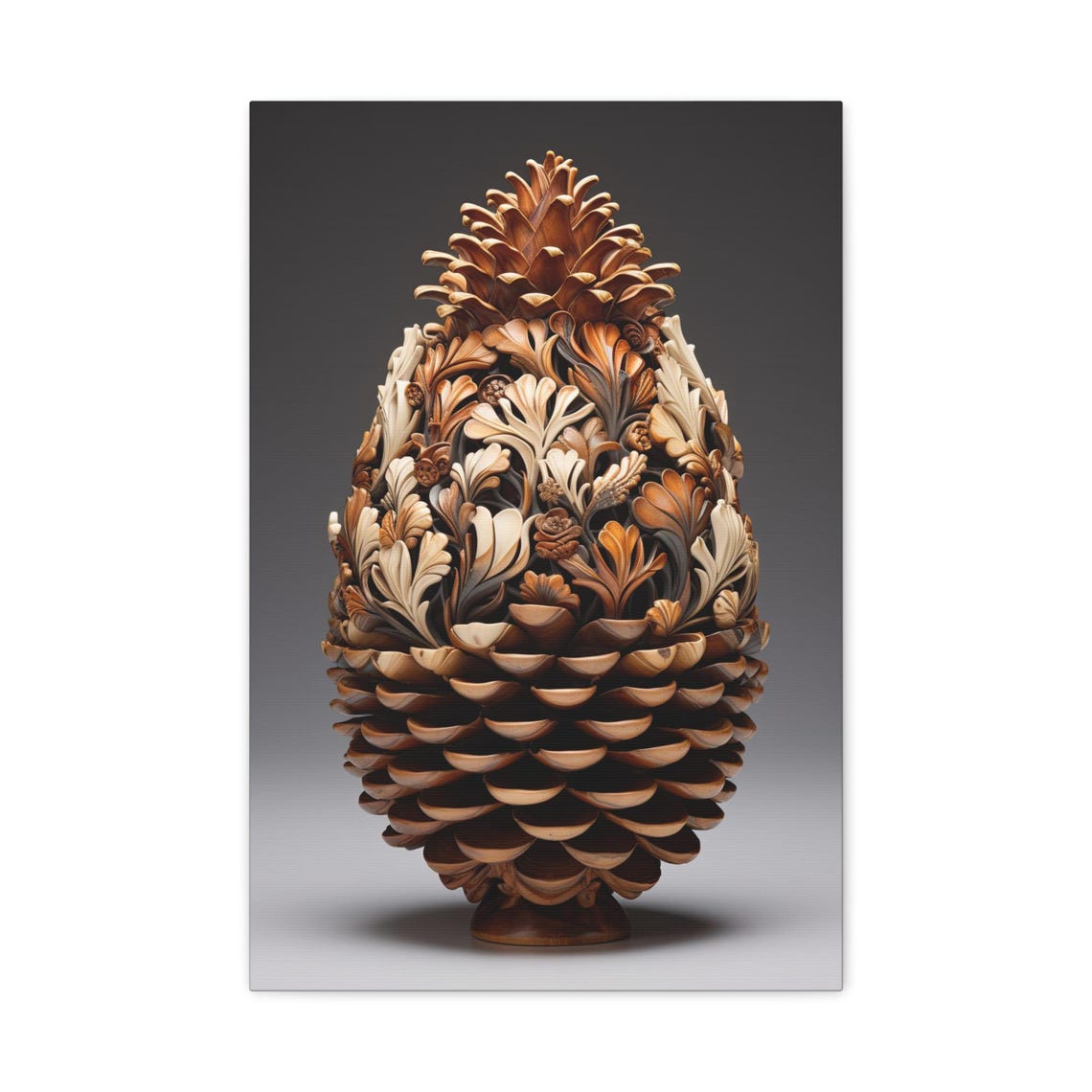 Pinecone Wood Carving Art Canvas Print nature's Craft Whittled Pinecone ...