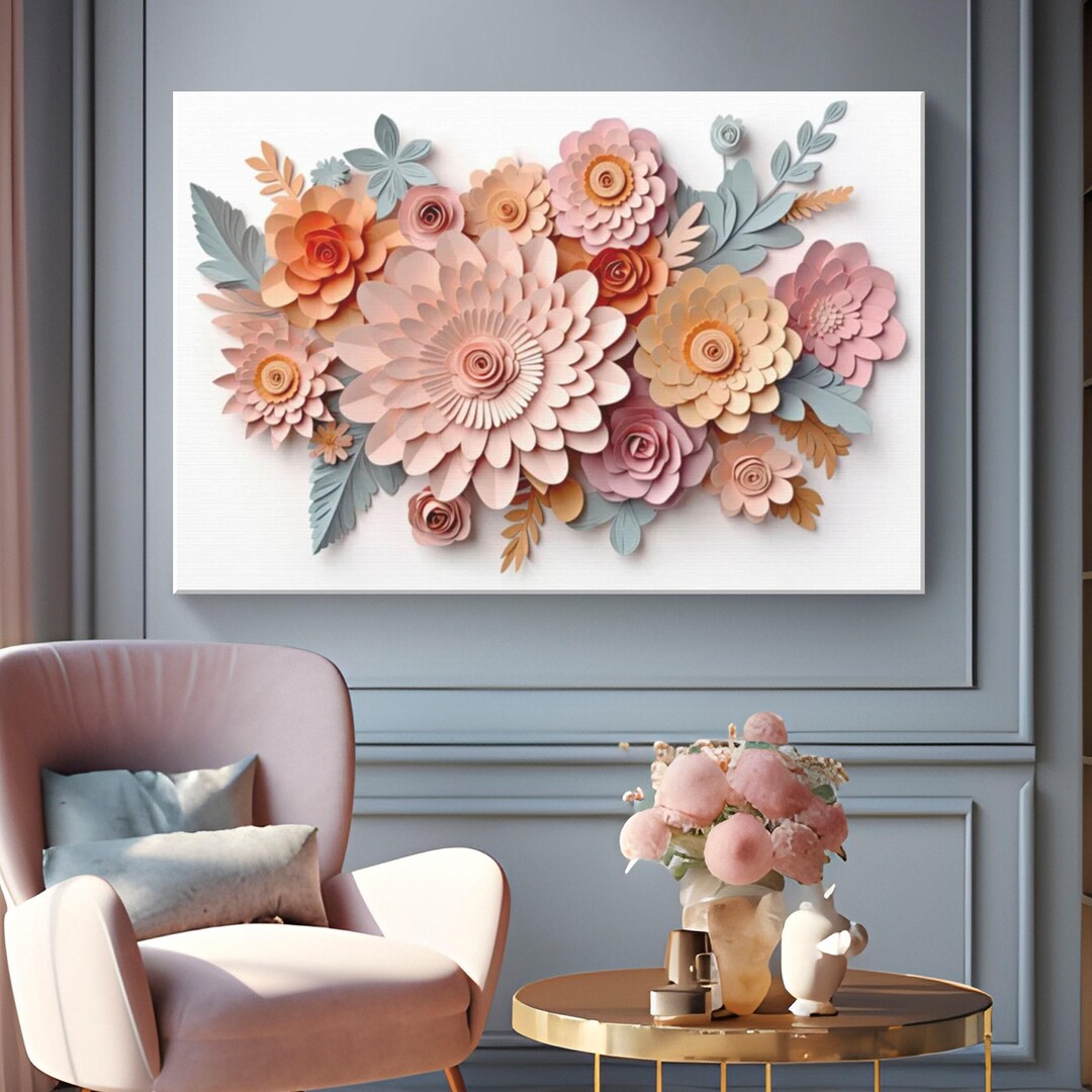 Pastel Paper Flower Canvas Wall Art | Dorm Collage Paper Art | Above ...