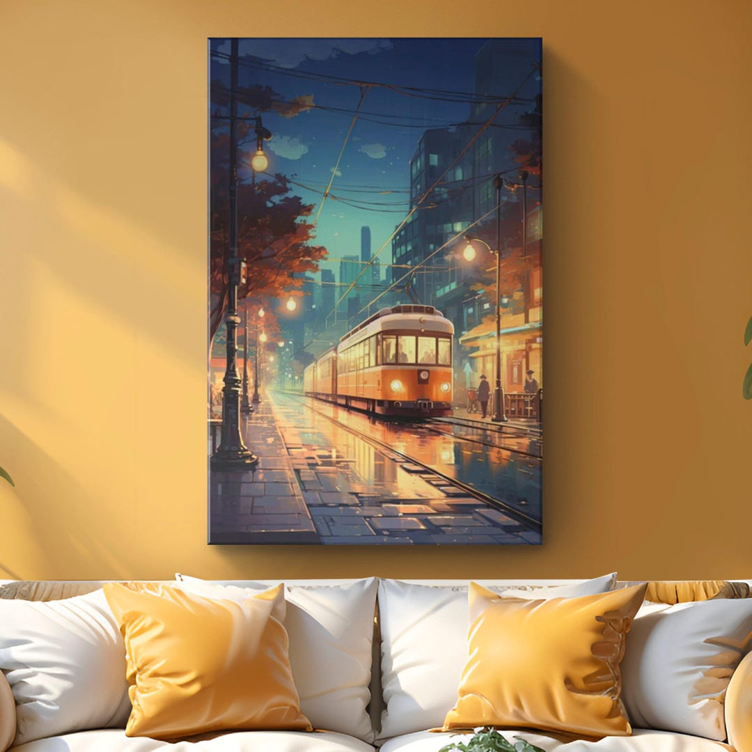 Lowfi Train at Night Locomotive Canvas Wall Art "nighttime Nostalgia ...