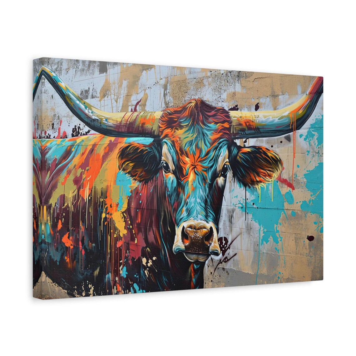 Colorful Longhorn Drawing Canvas Art "prismatic Pastures"| Texas ...