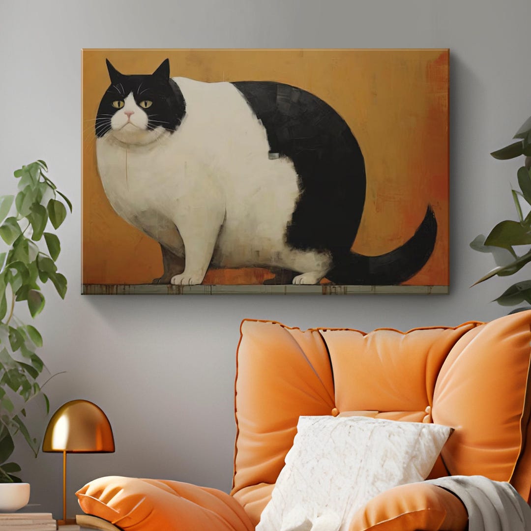 Fat American Cat Painting Canvas Print "chubby Cat Bliss"| Cute Fat Cat ...