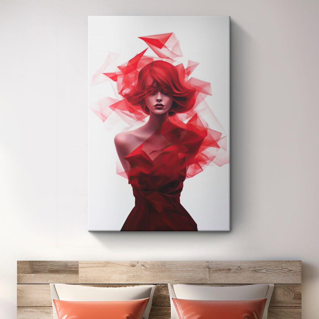 Red Abstract Beautiful Woman Canvas Print "crimson Elegance"| Red ...