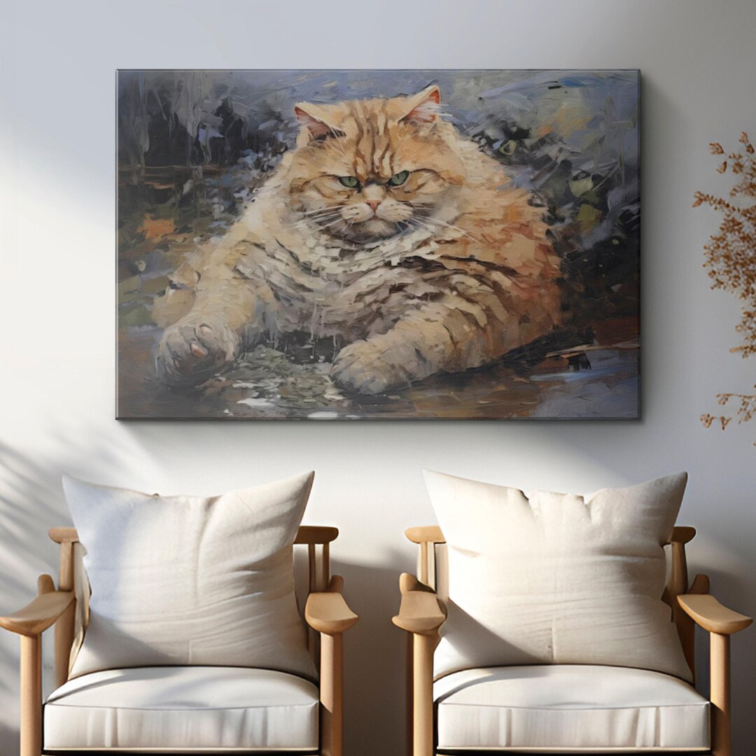 Vintage Obese Fat Orange Cat Painting Canvas Art "palette Plumpness ...