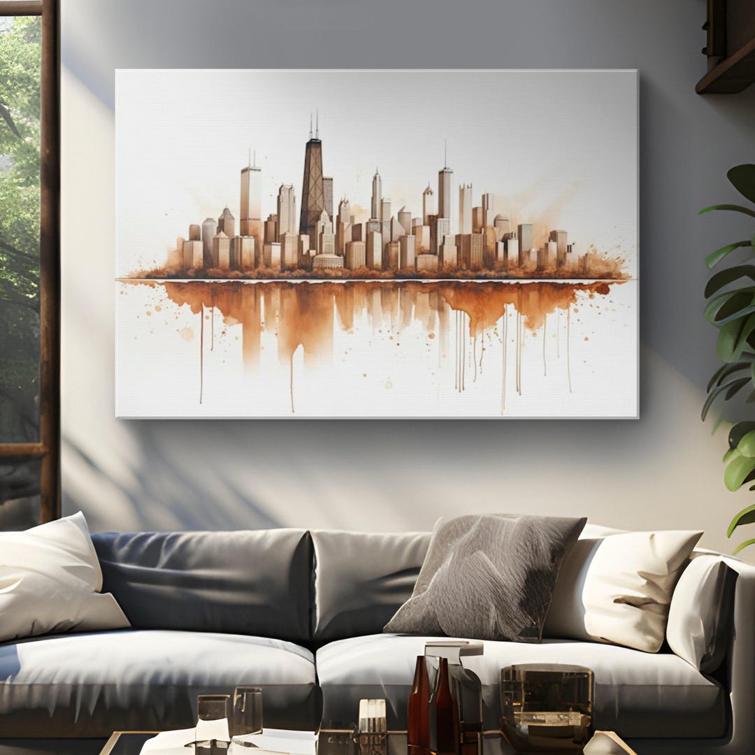 Rustic Chicago Skyline Watercolor Painting Canvas "urban Rustique ...