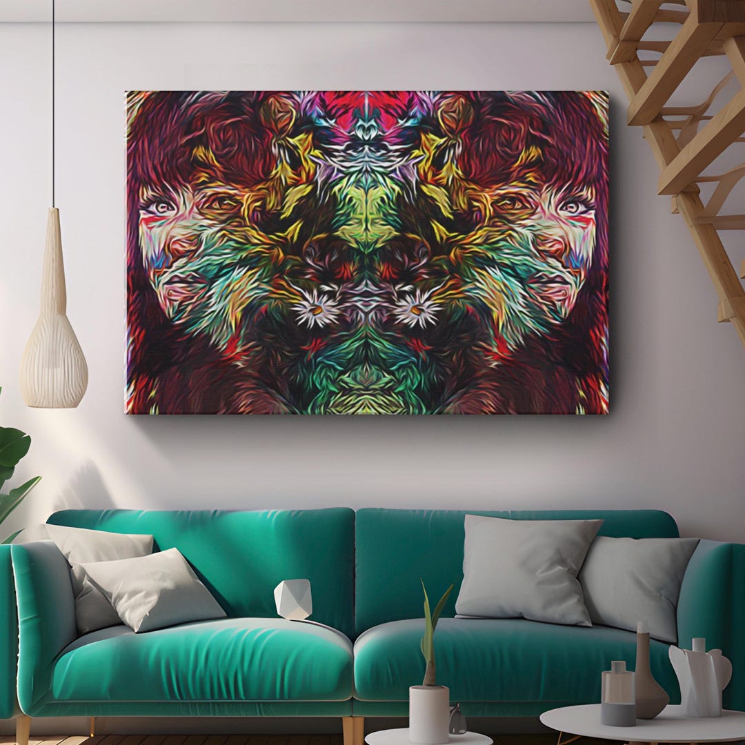 Psychedelic Woman Face Canvas Wall Art "kaleidoscope Reflections" | Trippy Colorful Female ...