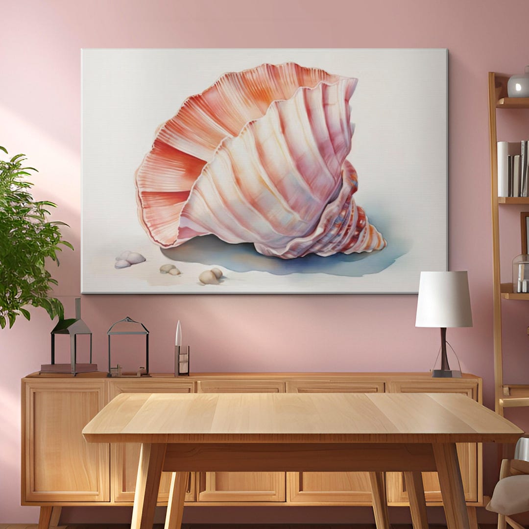 Seashell Watercolor Painting Canvas Wall Art "ocean Harmony"| Coastal ...