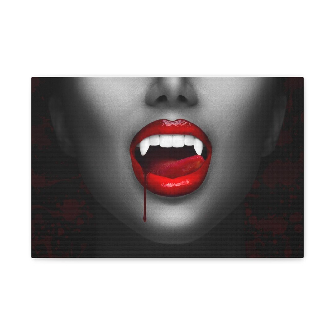 Seductive Vamp Black and White Canvas Wall Art of A Female Vampire With ...