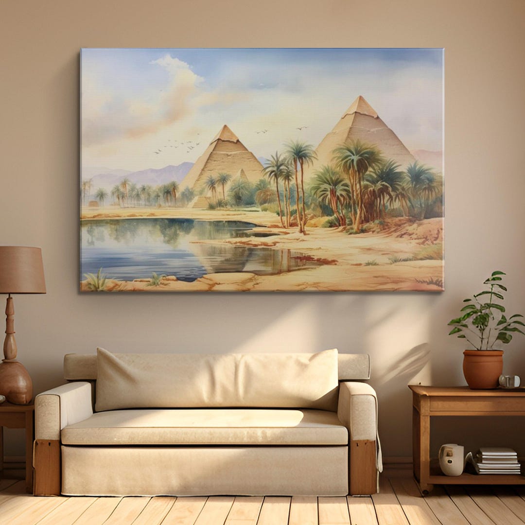 Vintage Watercolor Pyramids of Egypt Painting Canvas Art "desert ...