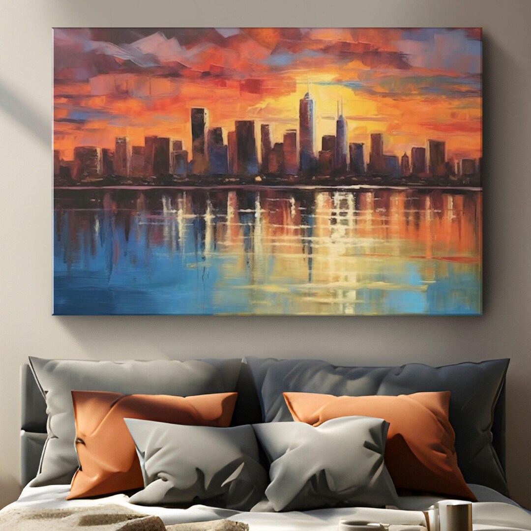 Sunset Cityscape Canvas Wall Art "urban Dreamscape" | City Skyline Wall ...