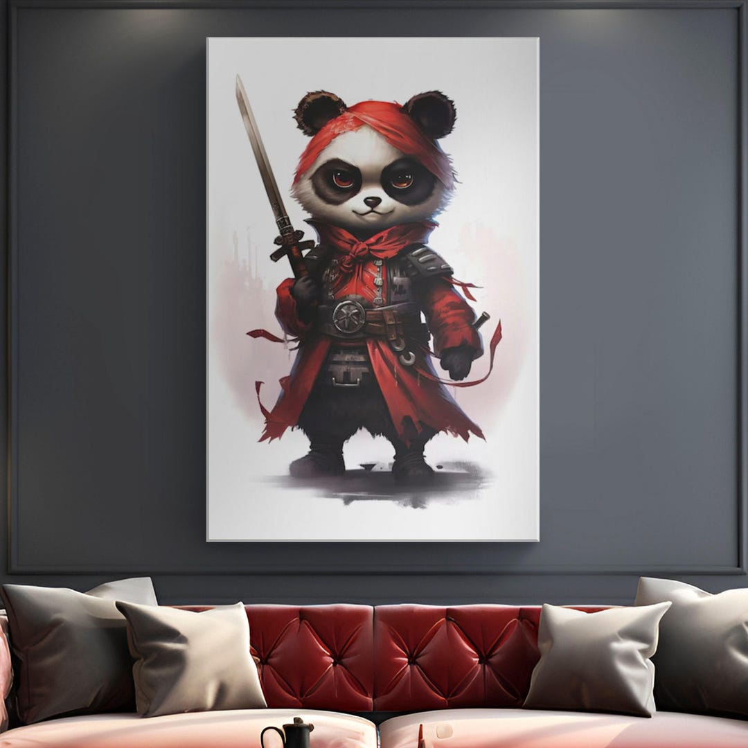 Ninja Panda Assassin Warrior Cartoon Character With Sword Canvas Art ...
