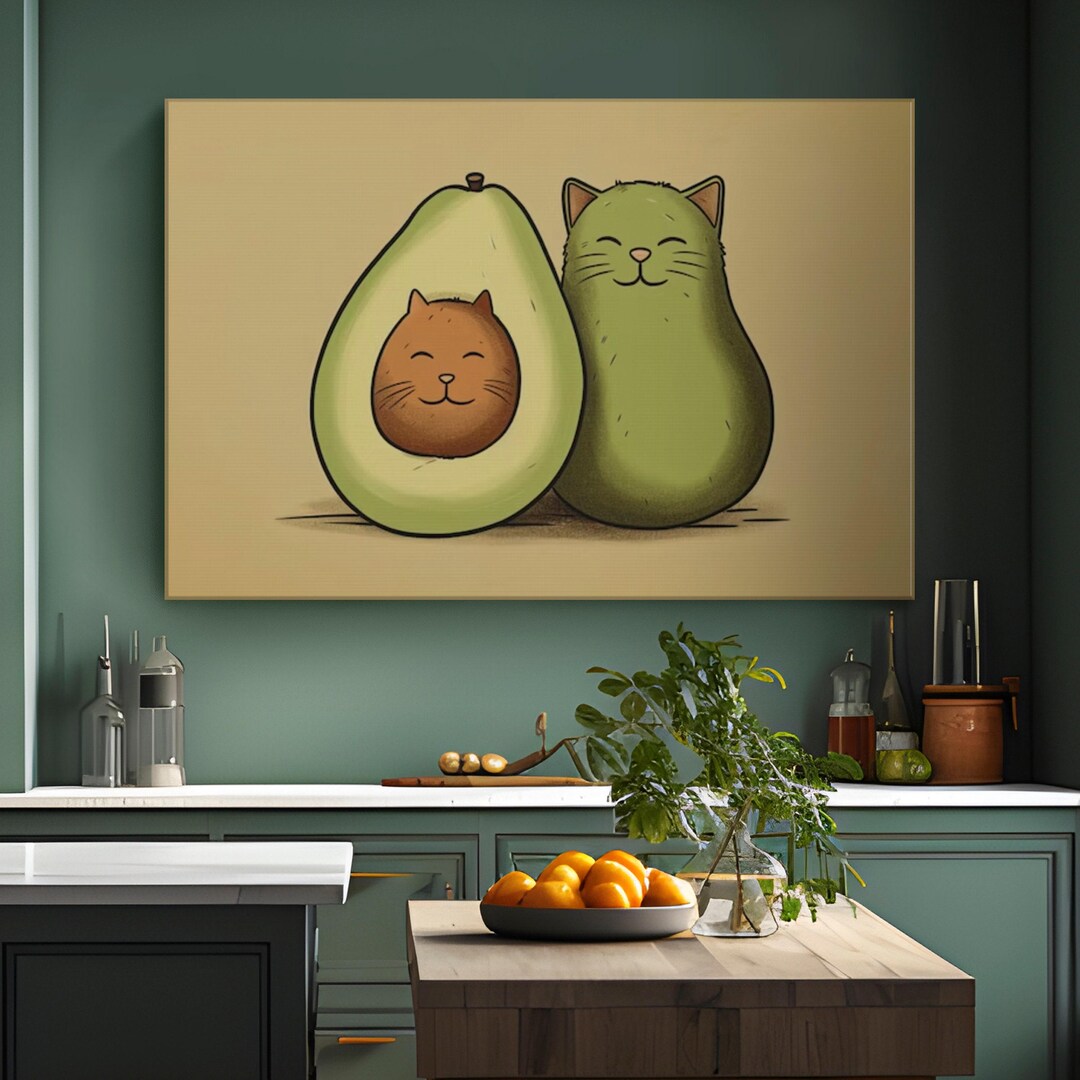Funny Cat Avocado Wall Art Canvas Print "avocato Cats"| Playful Cat ...