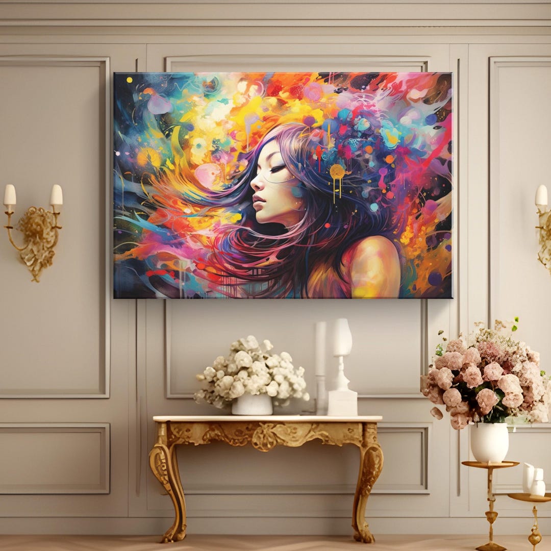 Colorful Woman Art Canvas "watercolor Elegance" | Watercolor Wall Art ...