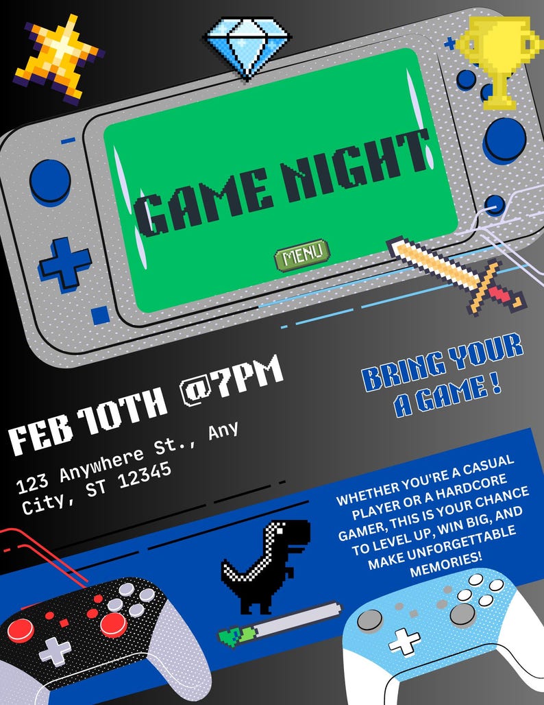 Video Game Night Invitation Template | Digital Gaming Party Evite ...
