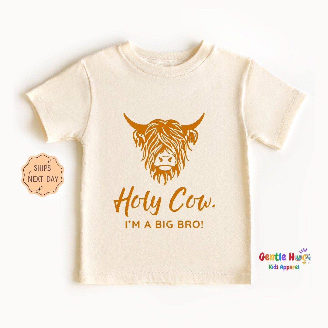 Holy Cow I’m a Big Bro Shirt, Highland Cow Brother Toddler Shirt, Funny ...
