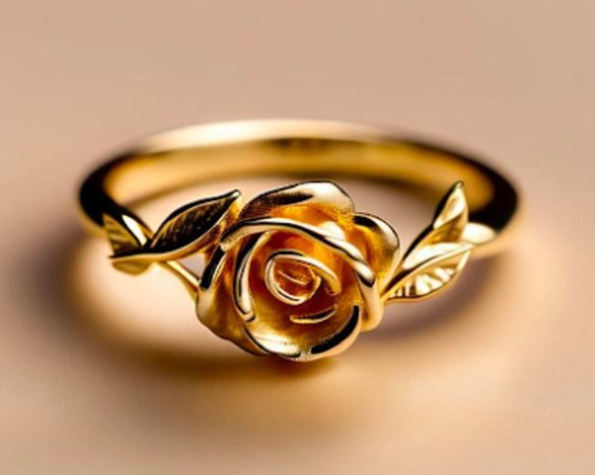 Rose Flower Ring, Women's Delicate Ring, Floral Motif Engagement Ring ...