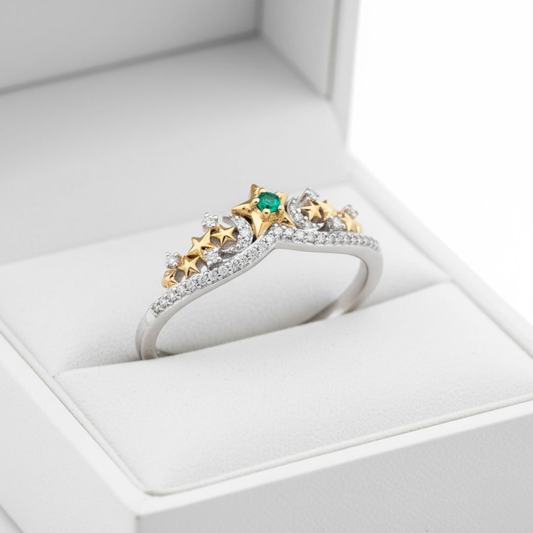 Star- Celestial Chevron Ring,half Moon Star Ring, Tinker Bell Ring ...