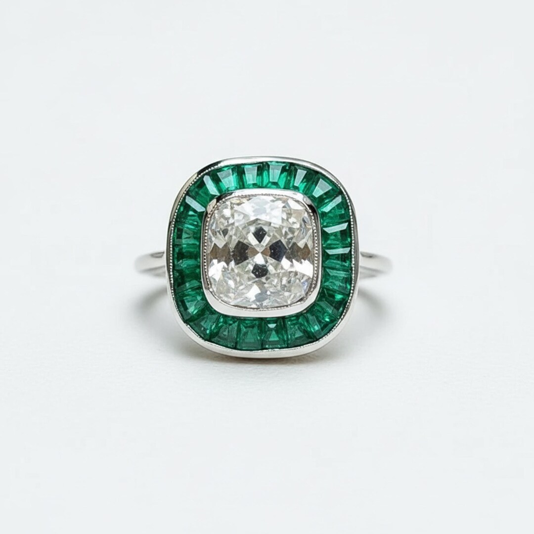 Antique Art Deco Halo Target Ring, Old Mine CZ Stone Wedding Ring, Mid ...