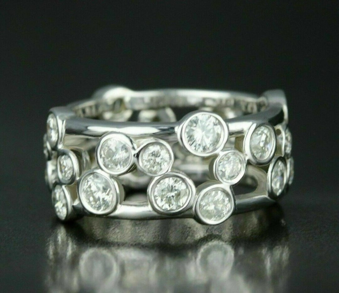 Bezel Set Bubble Band Ring, Round Moissanite Diamond Full Eternity Band ...