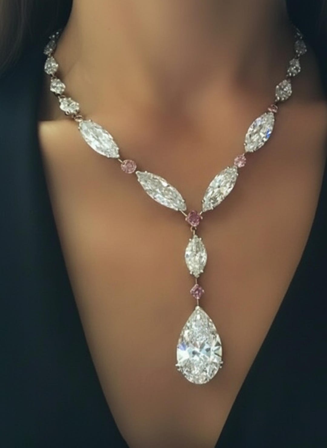 Multi Shape CZ Stone Engagement Necklace, Wedding Bridal Necklace, 925 ...