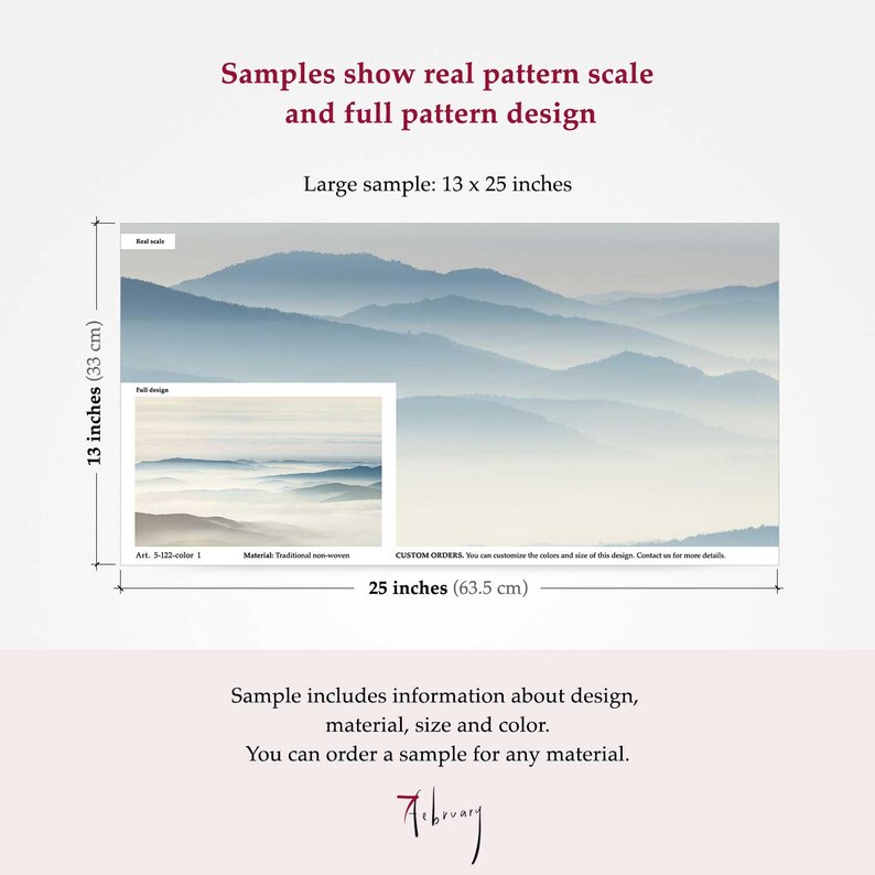 Light Blue Mountain Mural, Ombre Landscape Fresco, Calm Scenic Design ...