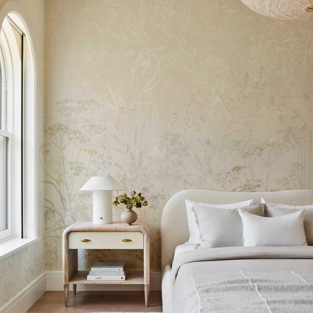 Elegant Neutral Botanical Wallpaper – Soft Beige Floral Mural for ...