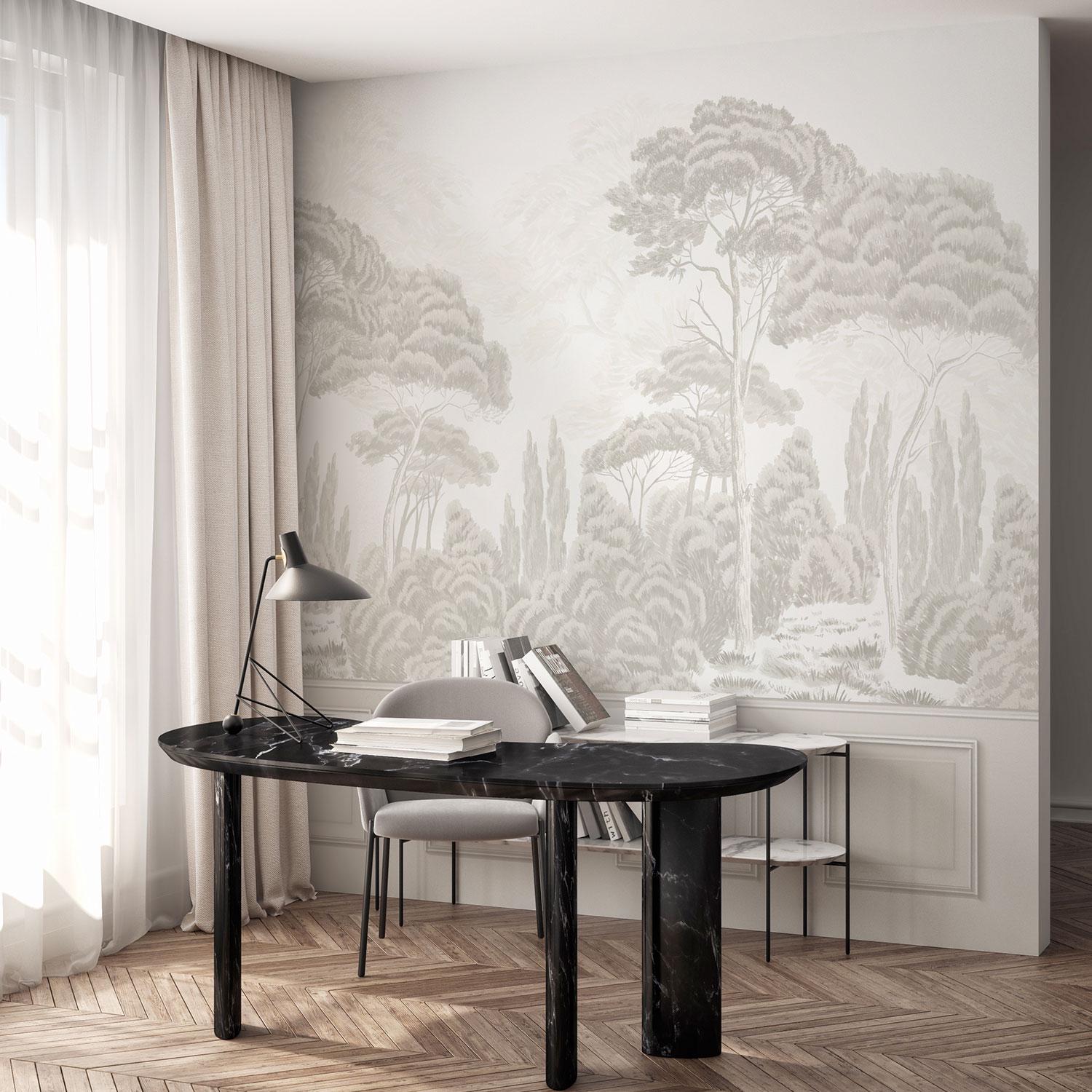 Forest Mural Wallpaper – Neutral Toned Tree Landscape Wall Art for ...