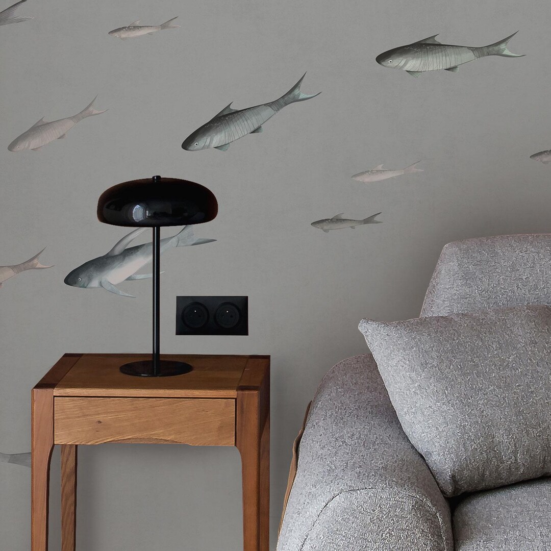 Fish Wallpaper – Blue Gray Background, Minimalist Ocean Theme, Nautical ...