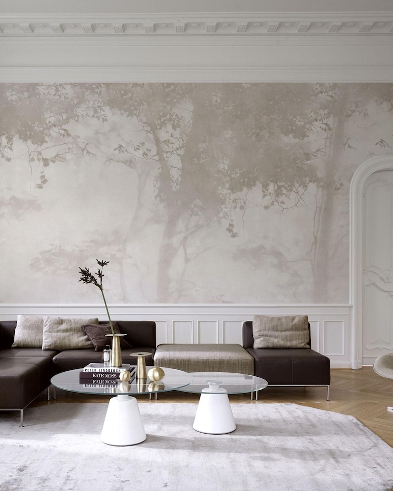 Forest Mural Wallpaper – Neutral Toned Tree Landscape Wall Art for ...