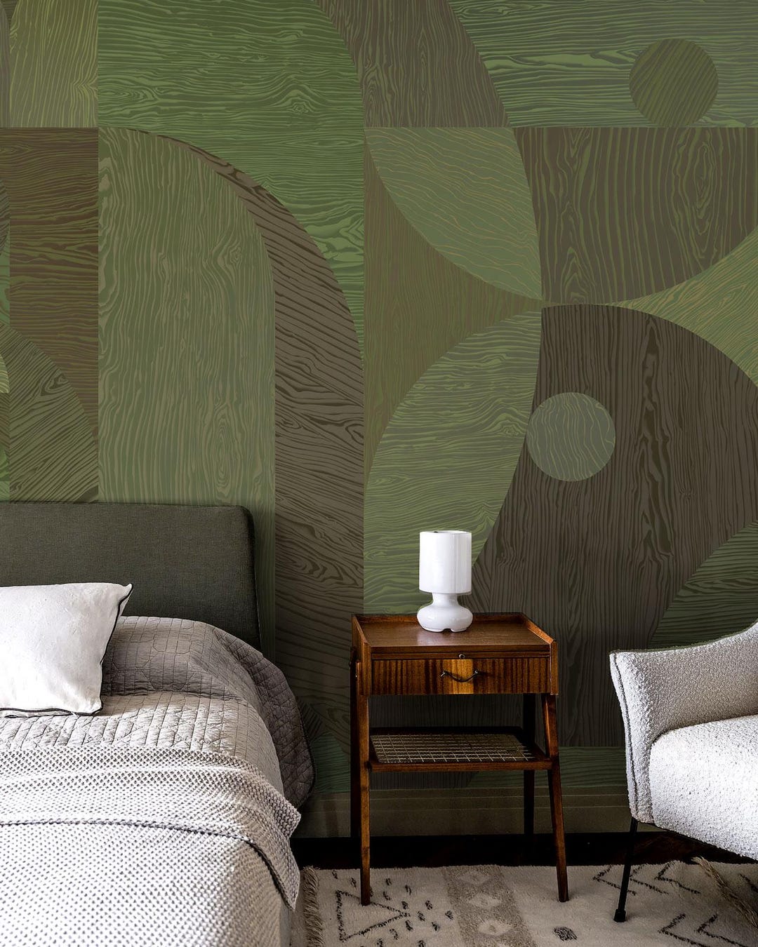 Wood Veneer Walls Peel and Stick, Dark Green Faux Wood Wallpaper, 70s ...