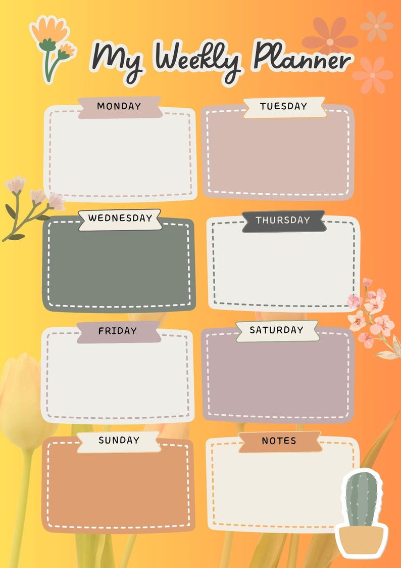 Weekly Colorful Planner – Printable Organizer With Vibrant Backgrounds ...