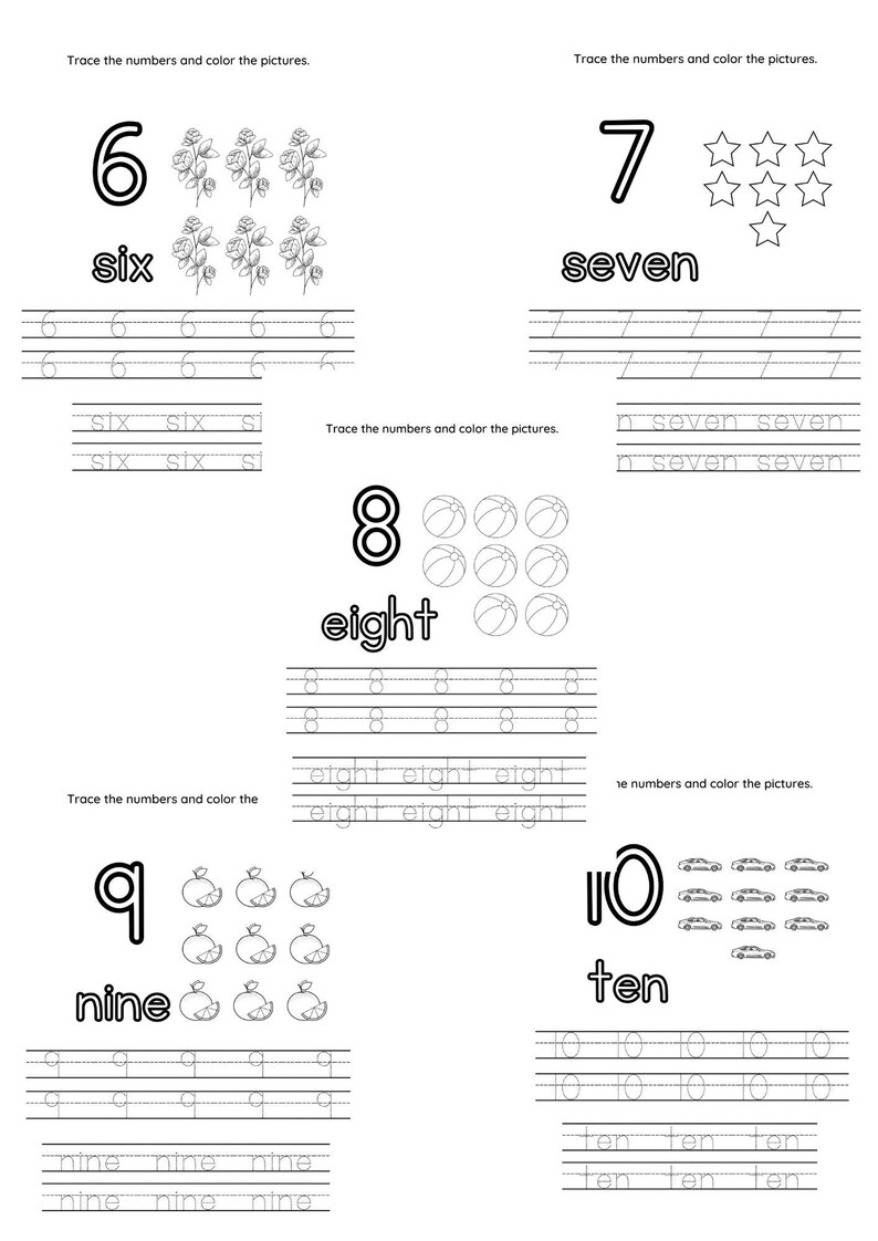 Numbers 1-10 Tracing & Coloring Pages – Printable Math Activity for ...