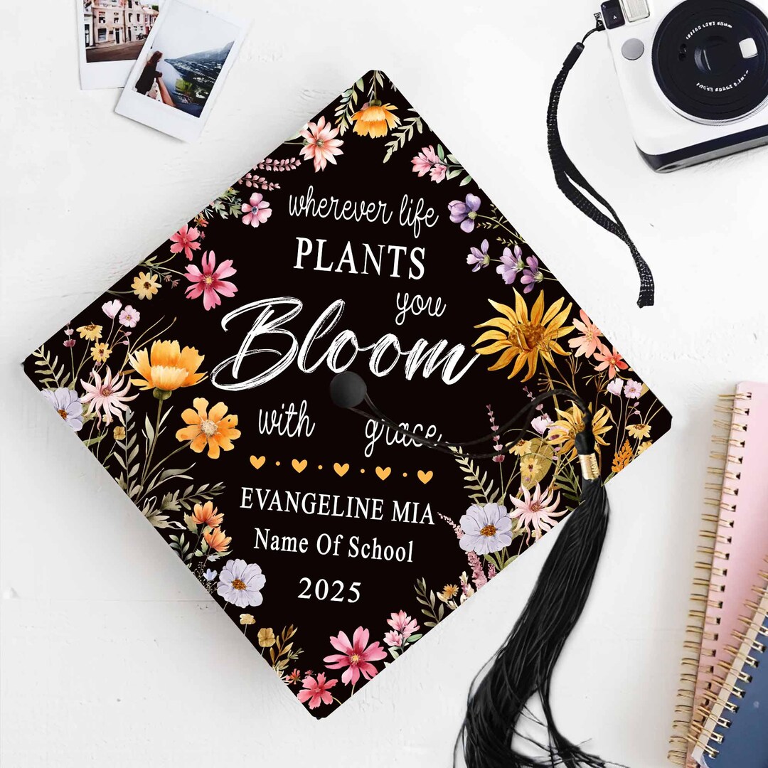 Personalized Graduation Cap Topper, Wildflowers Printed Graduation Cap ...