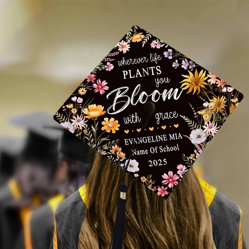 Personalized Graduation Cap Topper, Wildflowers Printed Graduation Cap ...