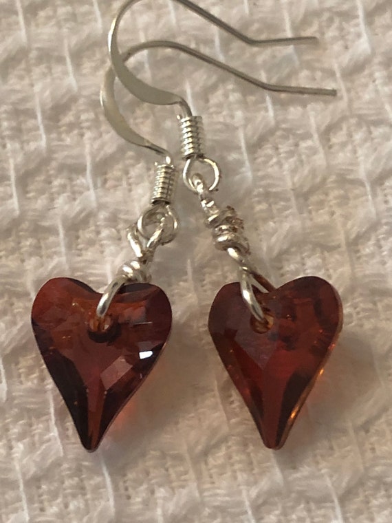 Red Heart Crystal Earrings. Genuine Swarovski Siam red crystal | Etsy