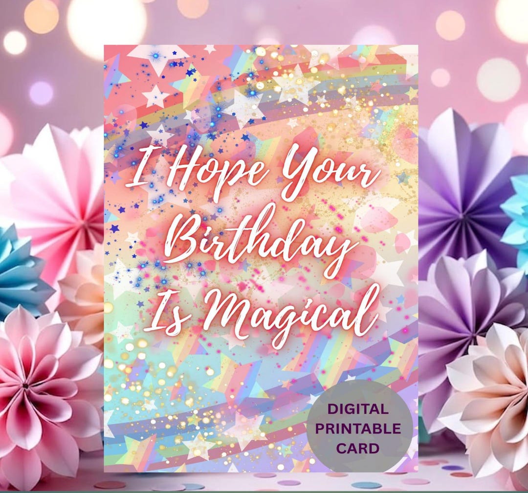 Magical Birthday Card Printable Editable Rainbow Star Glitter Pastel ...