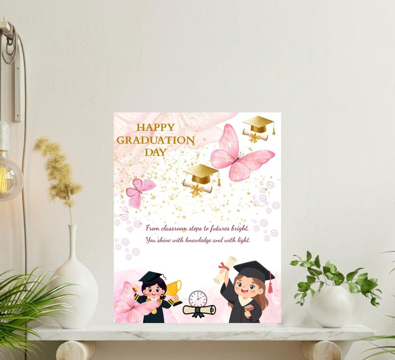 Pink Gold Butterfly Graduation Card, Girl Graduate Celebration (instant ...