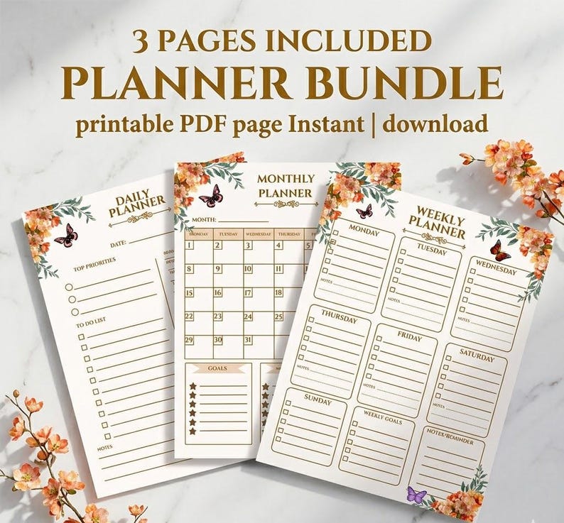 Floral Butterfly Planner Bundle | Daily, Weekly, Monthly (PDF Download ...
