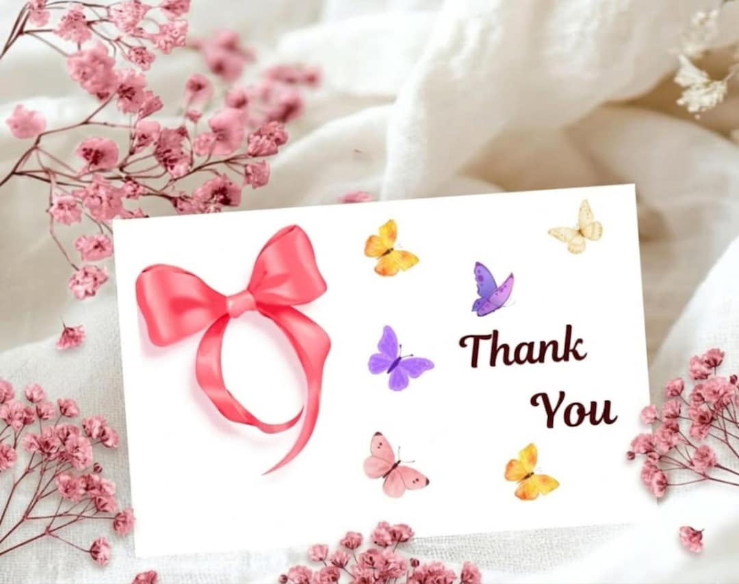 Butterfly Thank You Card Printable, Editable Pink Bow Watercolor ...