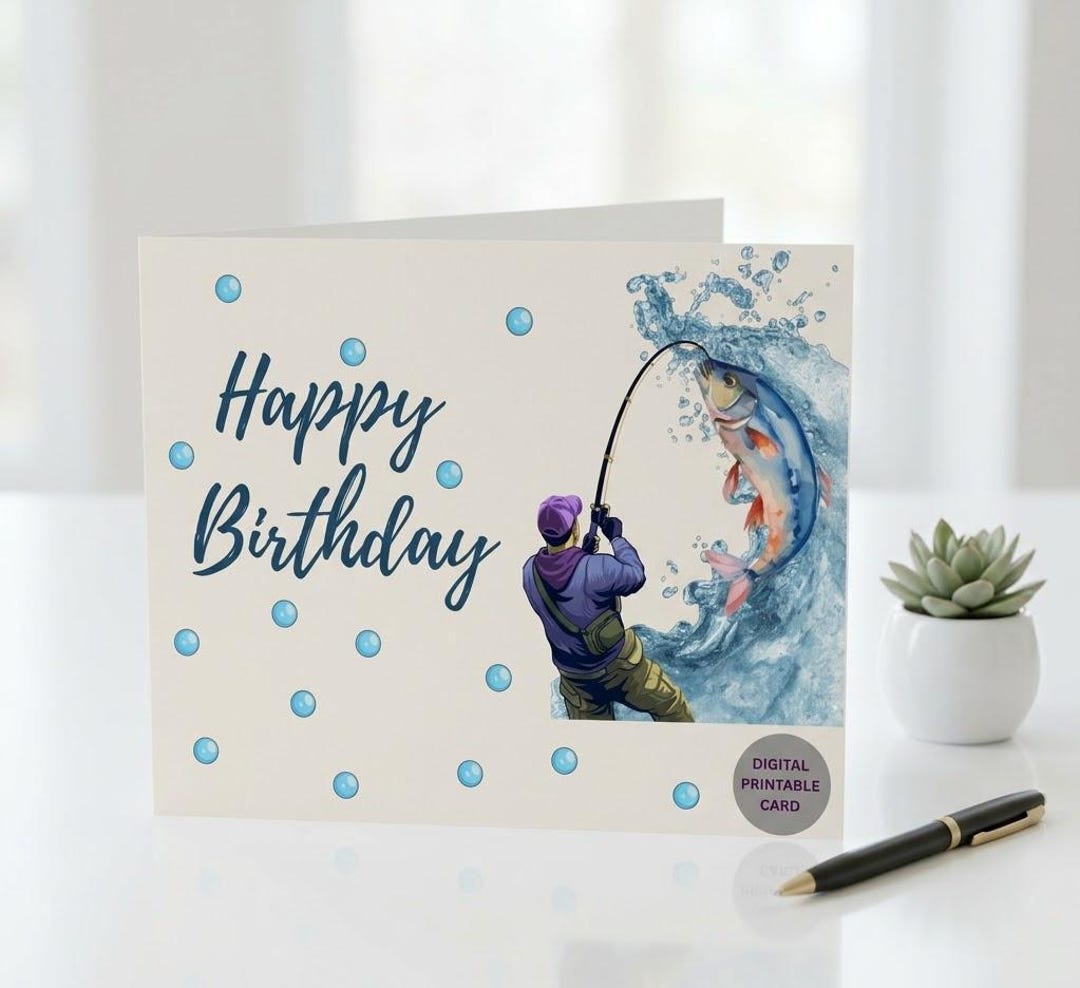 Fishing Birthday Card for Him Fisherman Catch of the Day Digital ...