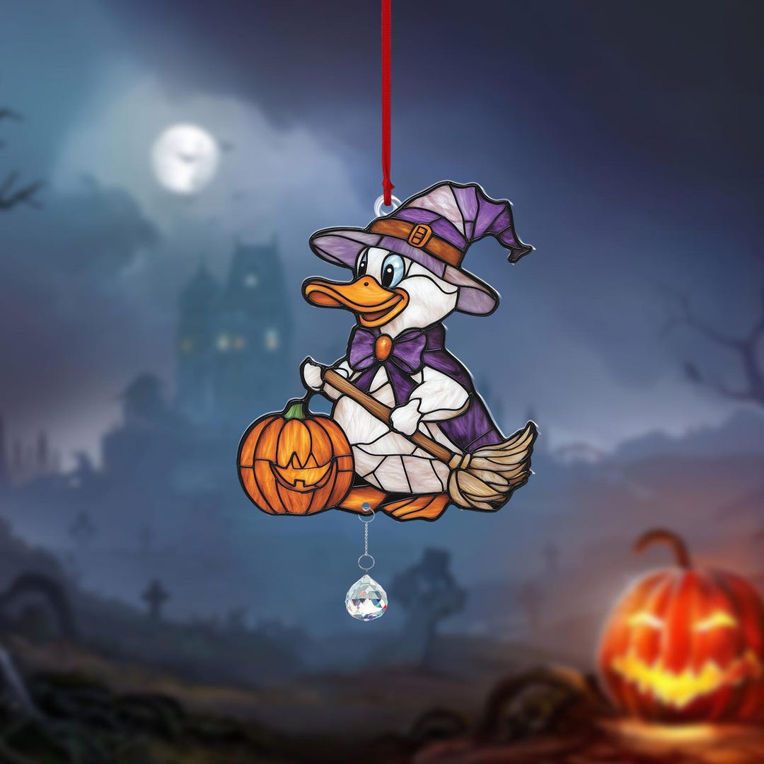 Halloween Witch Duck Window Hanging With Crystal Drop – Cute Pumpkin ...